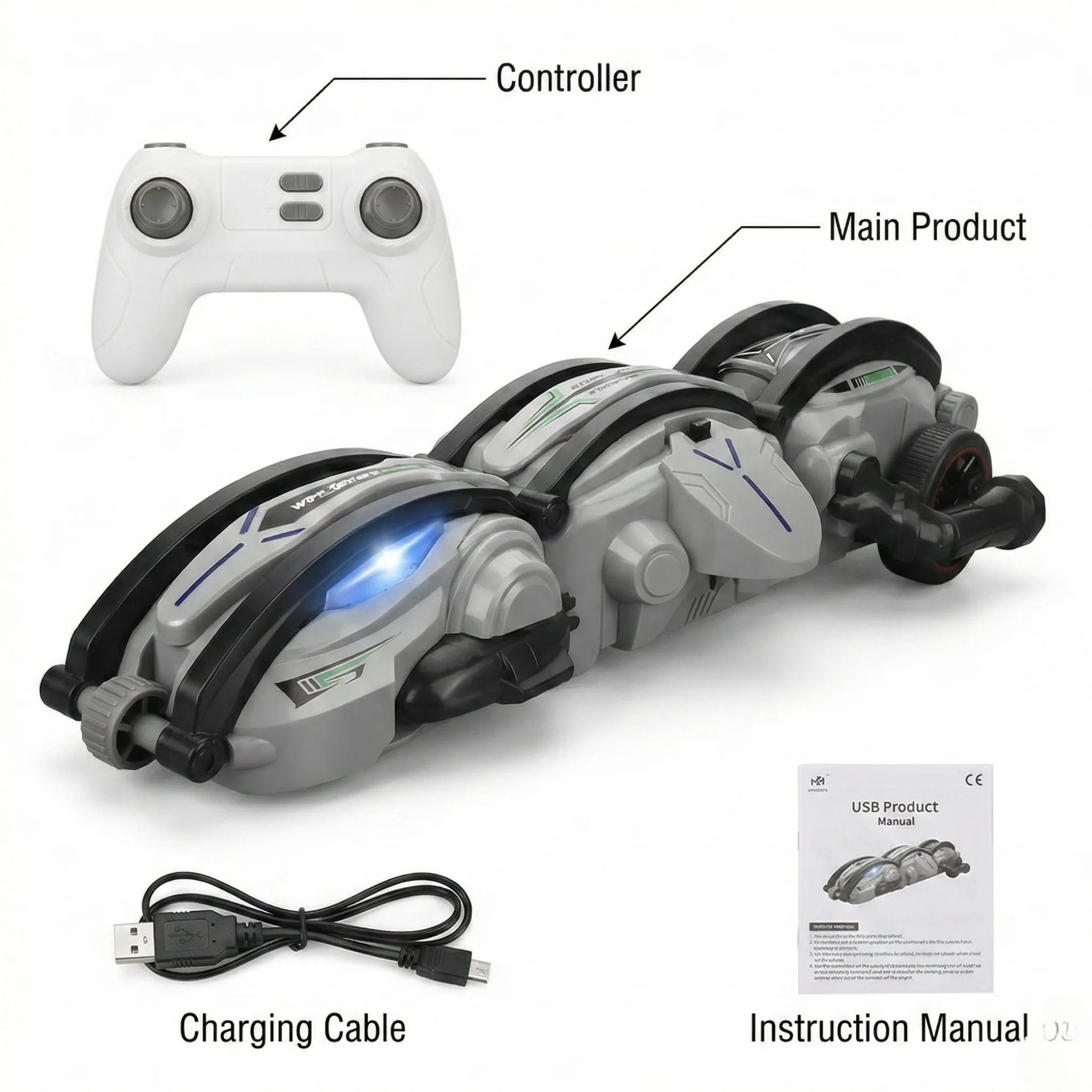 Remote Control Rolling Stunt Car with 360° Tumbling Action & LED Light ...
